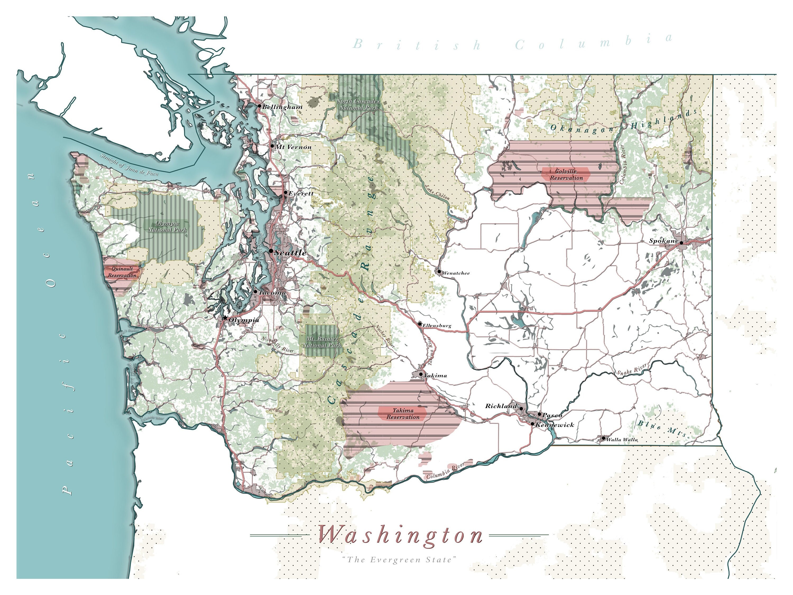 Printable Map of Washington State - Etsy