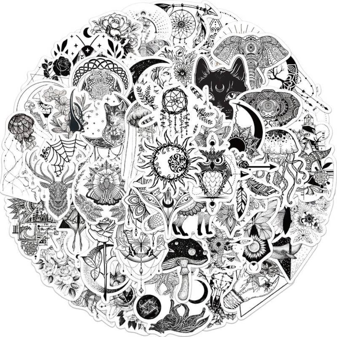 50 Piece Black & White Gothic Doodle Stickers - Etsy