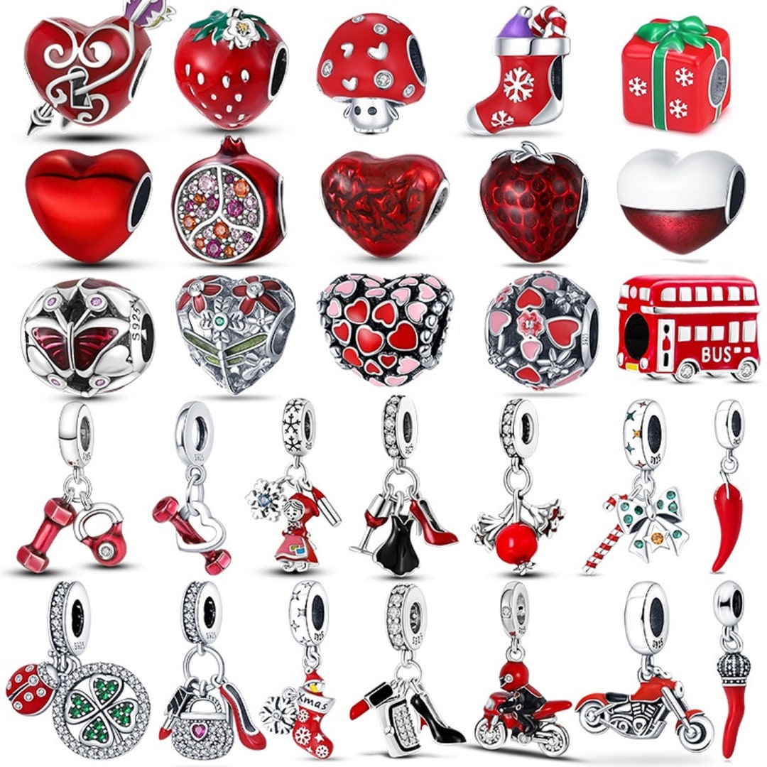 New in 100% 925 Sterling Silver Red Color Series Heart Shape Charms ...