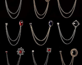 Fashion Rhinestone Men Classic Chain Brooches Suit Jewelry Vintage ...