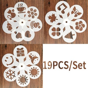 19pcs Coffee Stencils Fancy Coffee Printing Model Foam Spray Cake ...