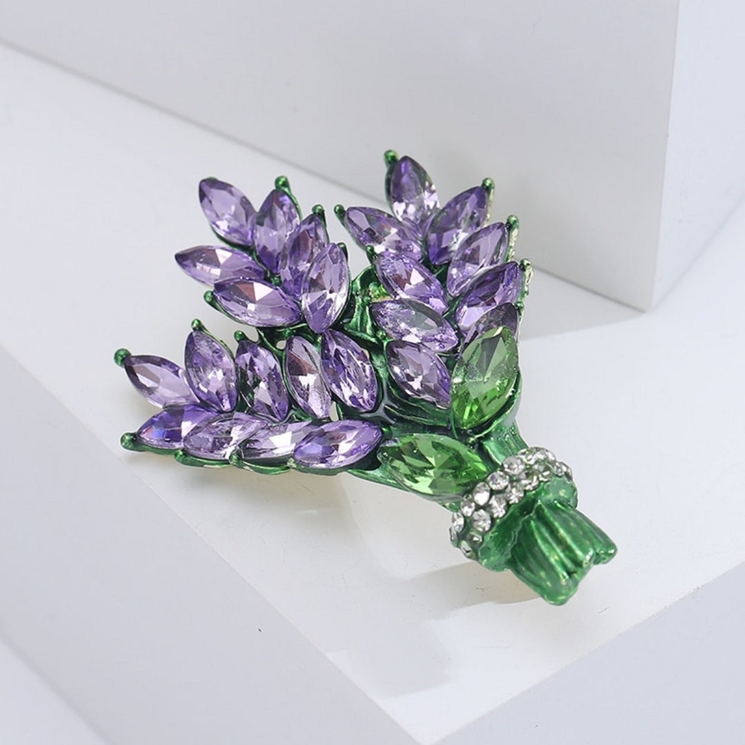Women Brooch Romantic Crystal Lavender Flower Lapel Pins OL - Etsy