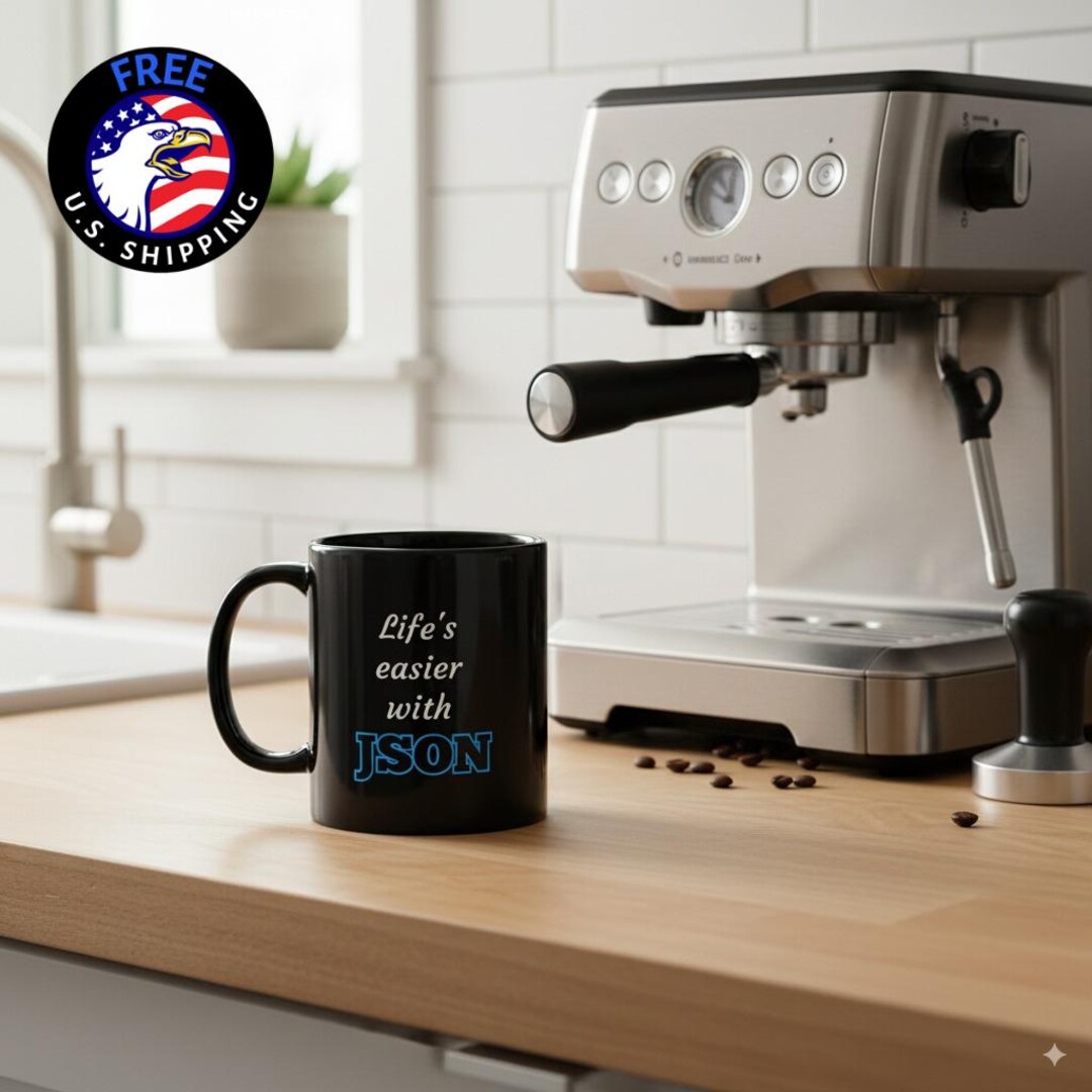 Life’s Easier With JSON – Black Glossy Coffee Mug, Funny Programmer ...