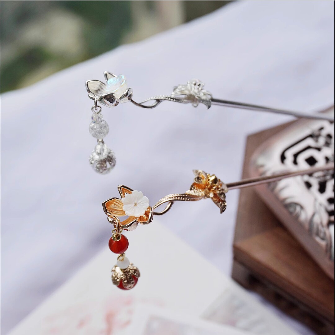 Lotus Hairpin, Vintage Hanfu Tassel Asian Chinese Hair Stick Hairpin ...
