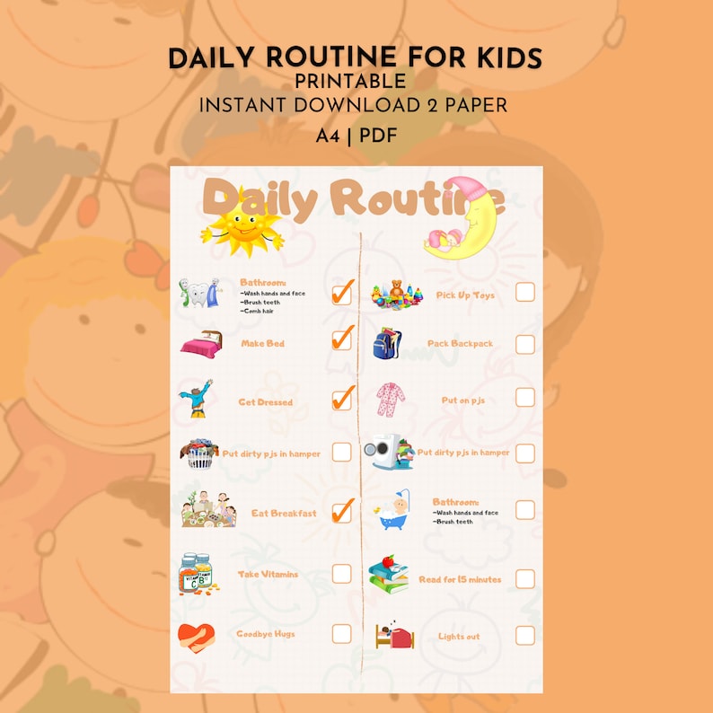 Printable Daily Routine List for Kids, Daily Checklist, Daily Planner ...