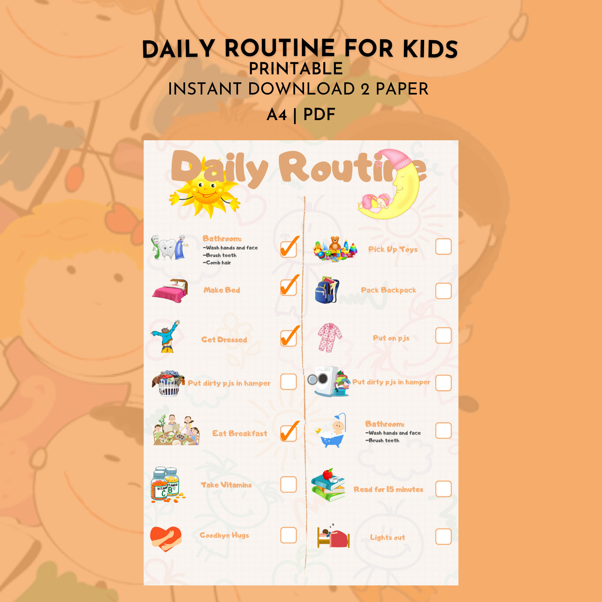 Printable Daily Routine List for Kids, Daily Checklist, Daily Planner ...