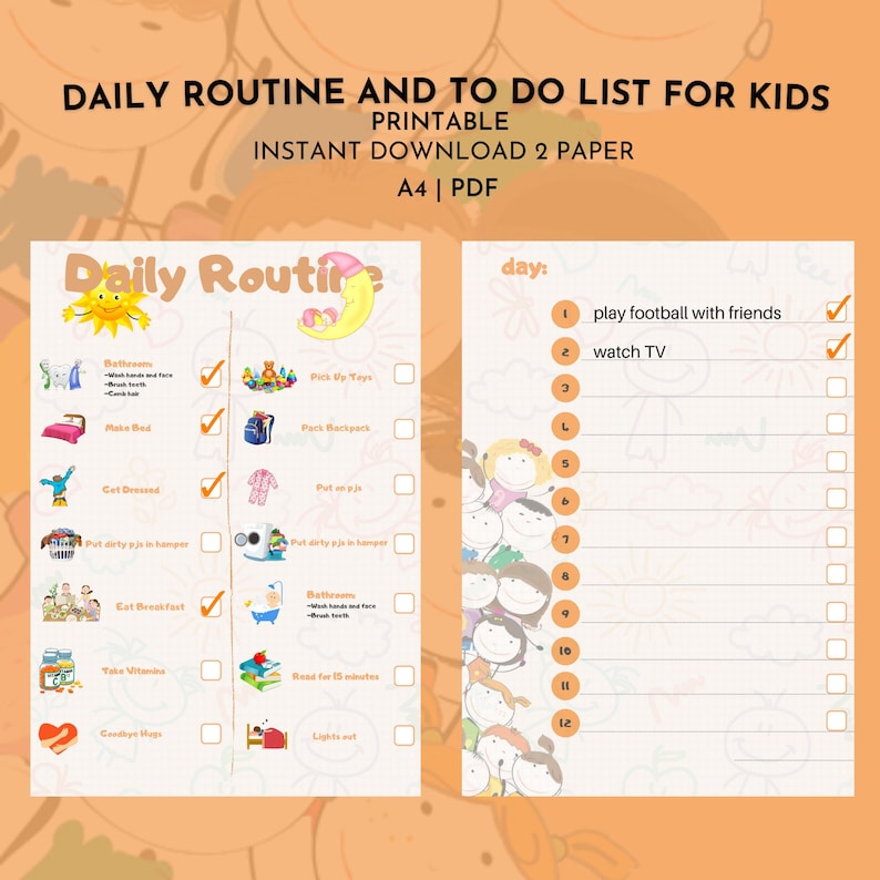Printable Daily Routine List for Kids, Daily Checklist, Daily Planner ...