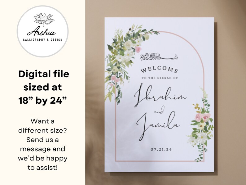 Floral Muslim Wedding Welcome Sign, Custom Nikkah Announcement Poster ...