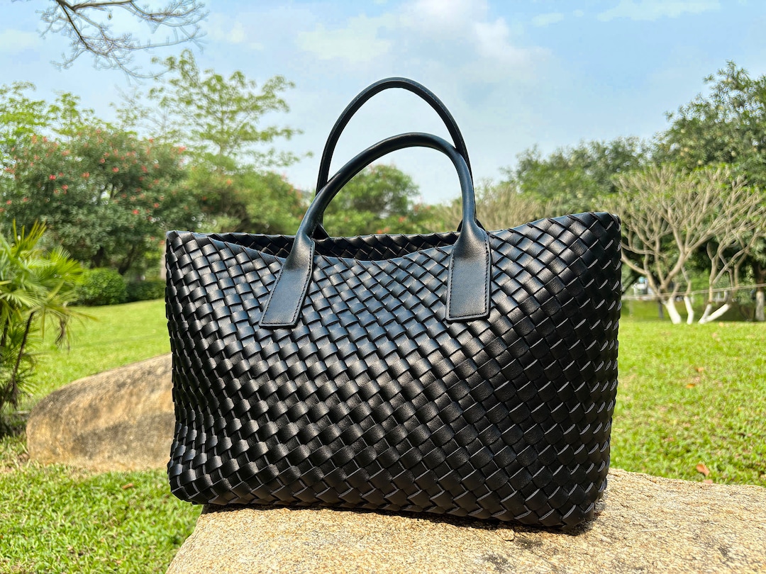 Large Leather Woven Tote Bag for Women, Handwoven Leather Handbag ...