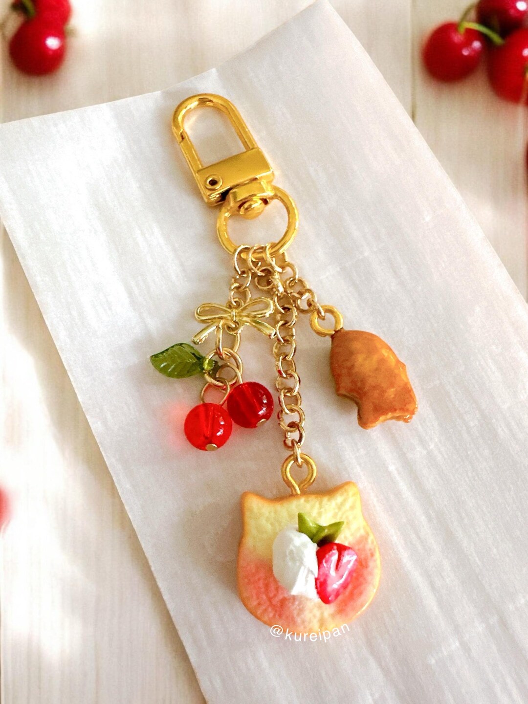 Strawberry Neko Keychain | Elegant Cat Keychain With Taiyaki, Cherry ...
