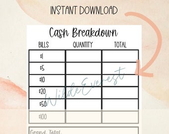 Cash Breakdown | Bank Teller Deposit/withdrawal Slip | for Cash ...