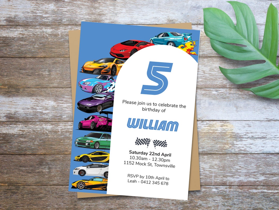 Hot Wheels Cars 5th Birthday Invitation Racing Cars 5th Birthday Invite ...