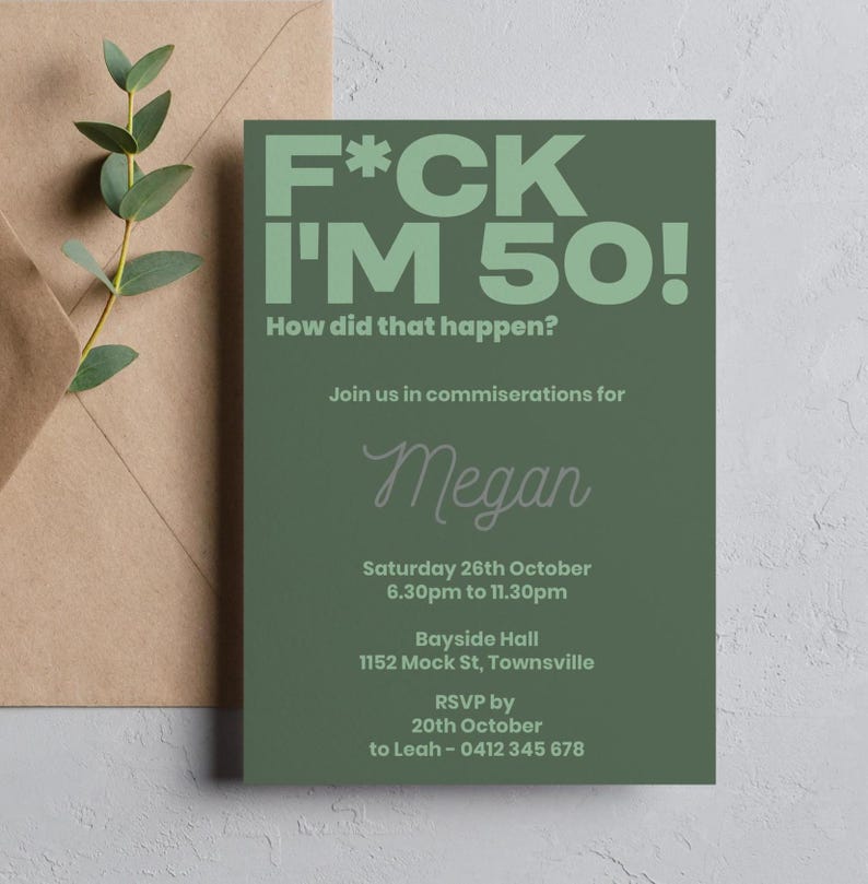 Funny 50th Birthday Invitation: Modern Adult Party Invite (DIY Editable ...