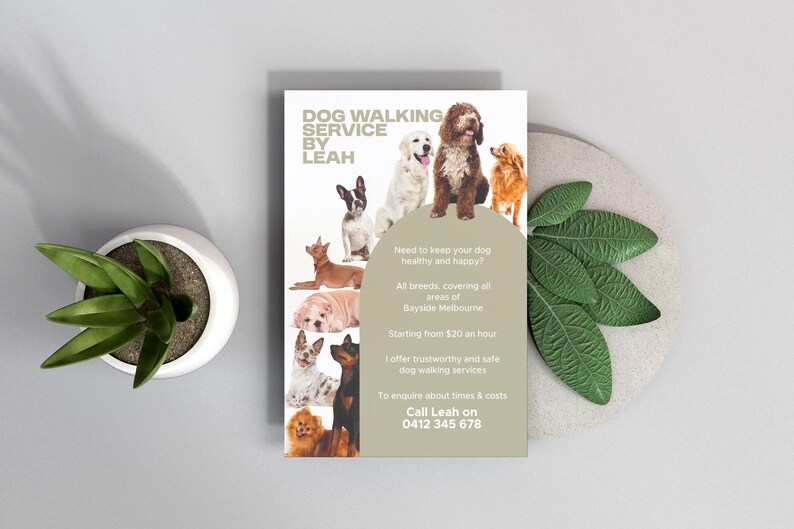 Dog Walking Poster Doggie Business Flyer Animal Services Mailout ...