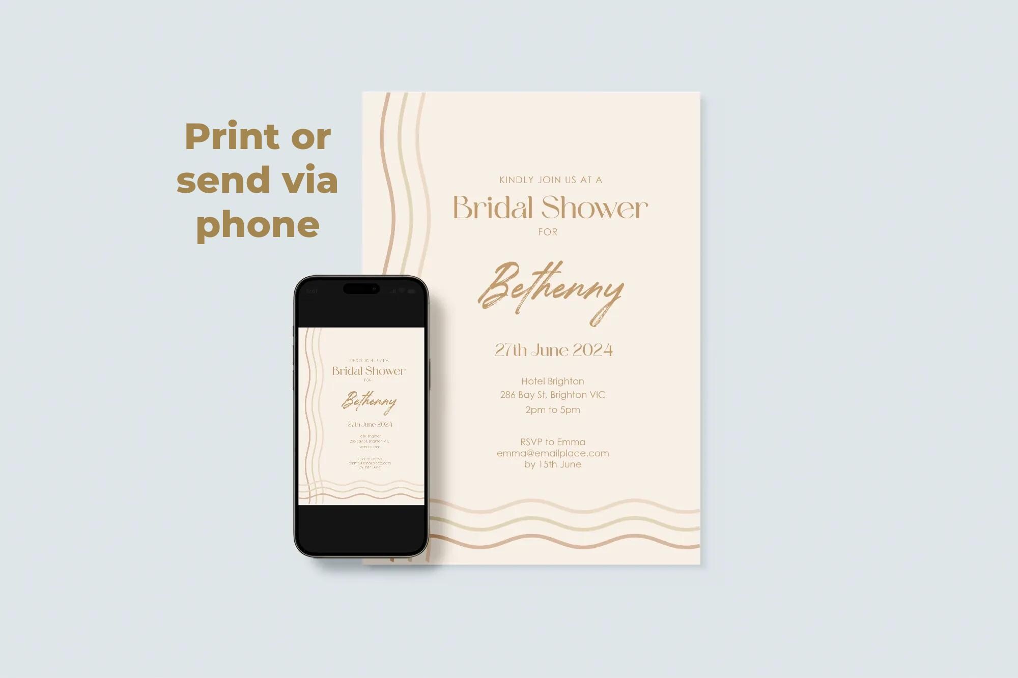 Bridal Shower Invitation Beige Invite Custom DIY Customize Custom ...