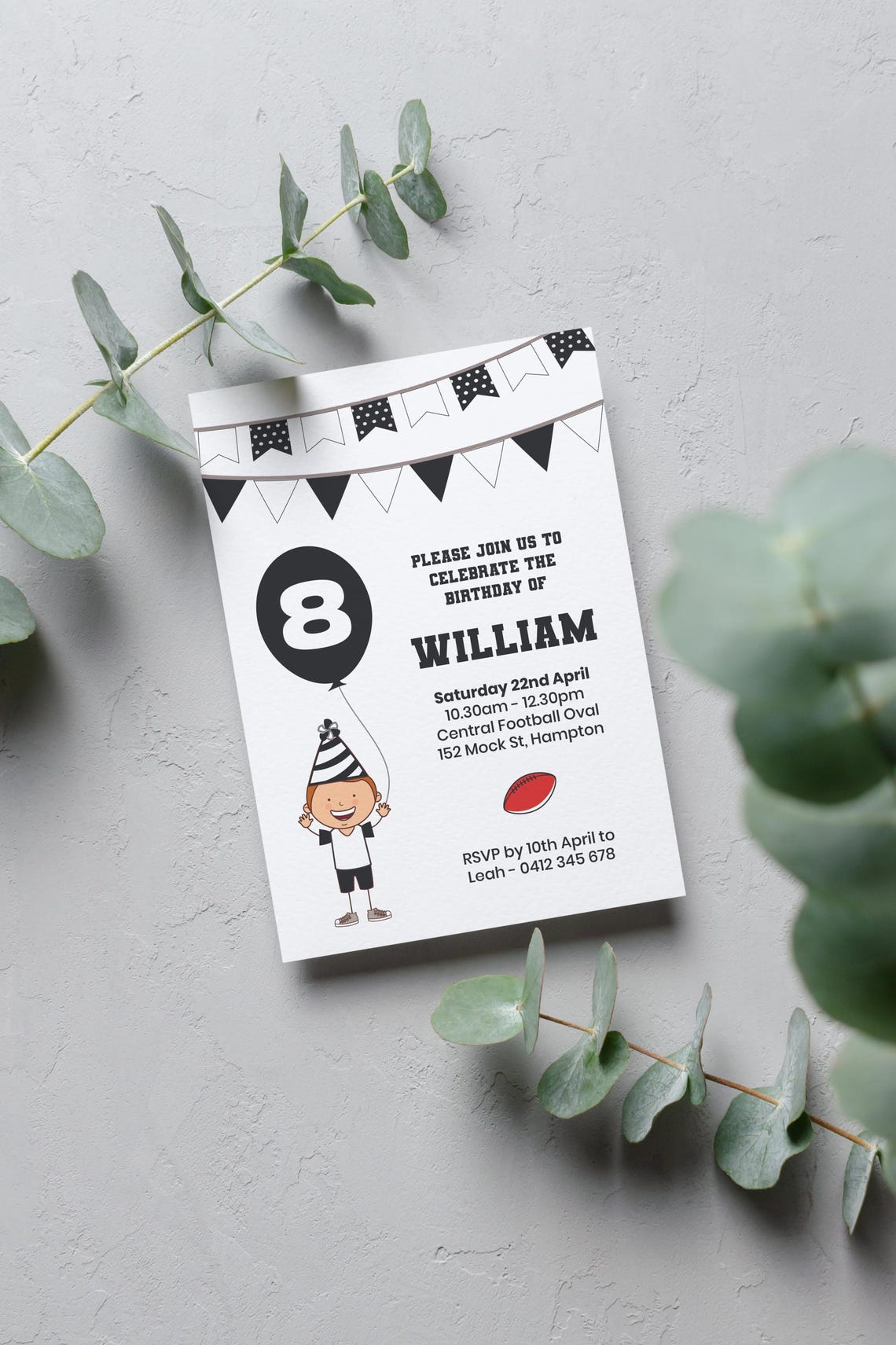 Collingwood Football Birthday Invitation: Editable Aussie Rules Party ...