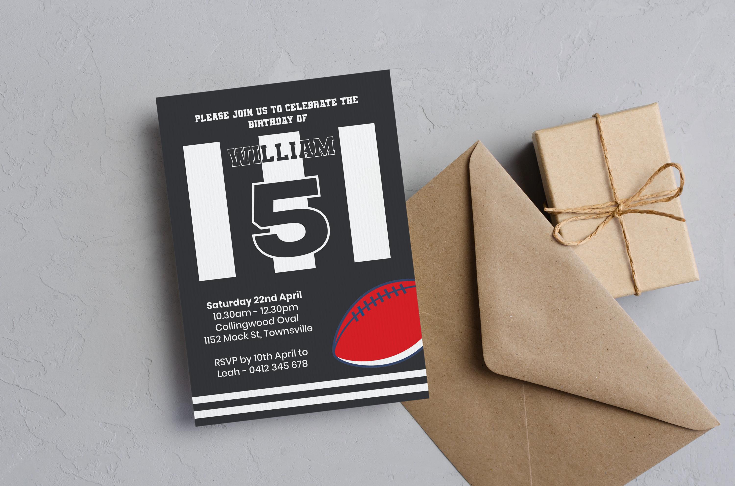 Collingwood Birthday Invitation: Aussie Rules Football Magpies Party ...