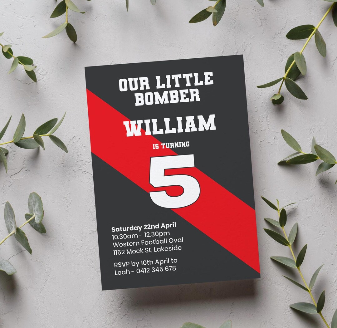 Essendon Football Birthday Invitation: Aussie Rules Party (editable Age ...