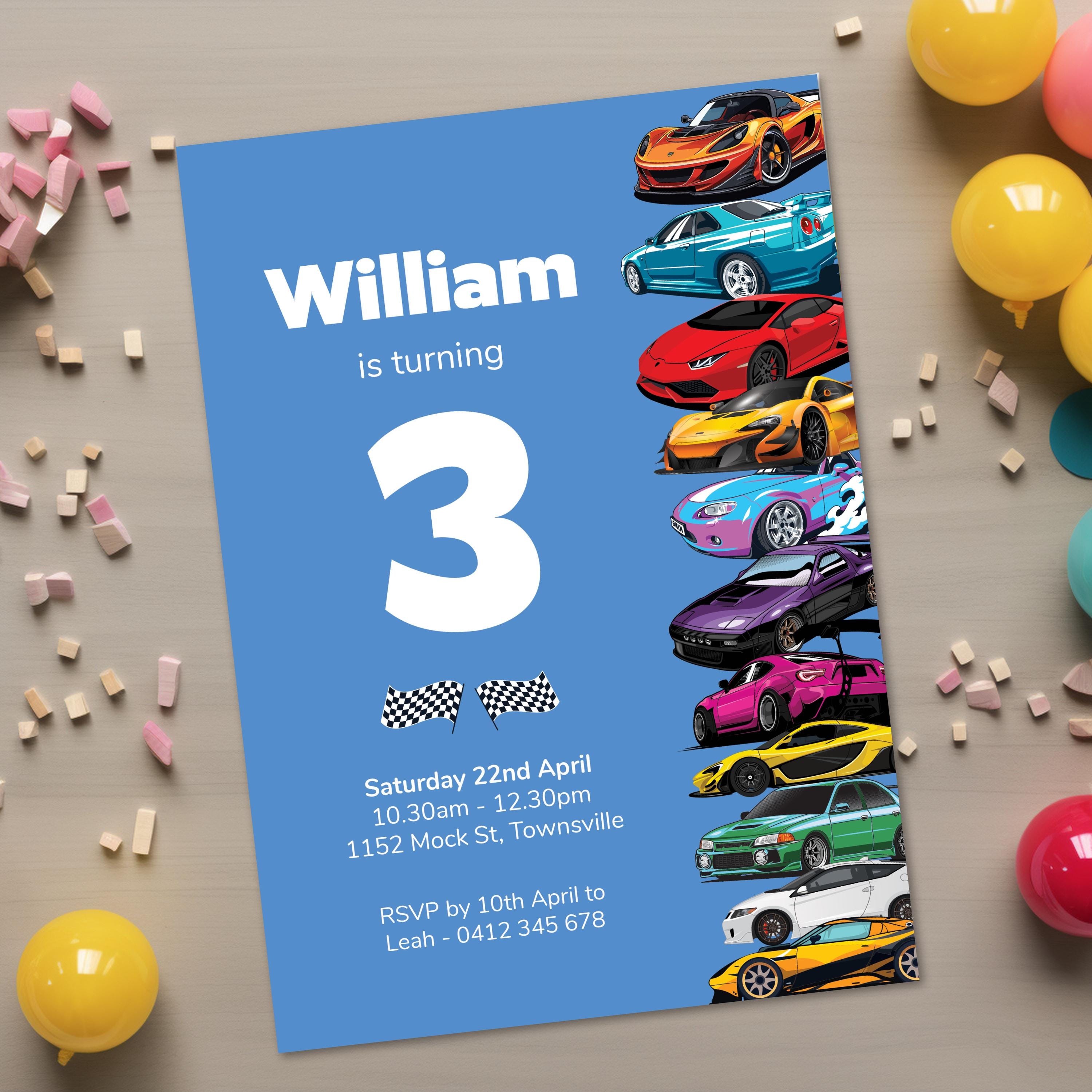 Any Age Editable | Cars Birthday Party Invitation | Hot Racing Cars ...