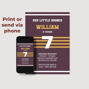 Editable Age Brisbane Broncos Invitation for Birthday Party NRL Footy ...