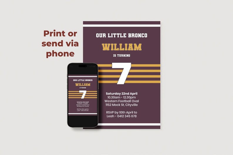 Editable Age Brisbane Broncos Invitation for Birthday Party NRL Footy ...