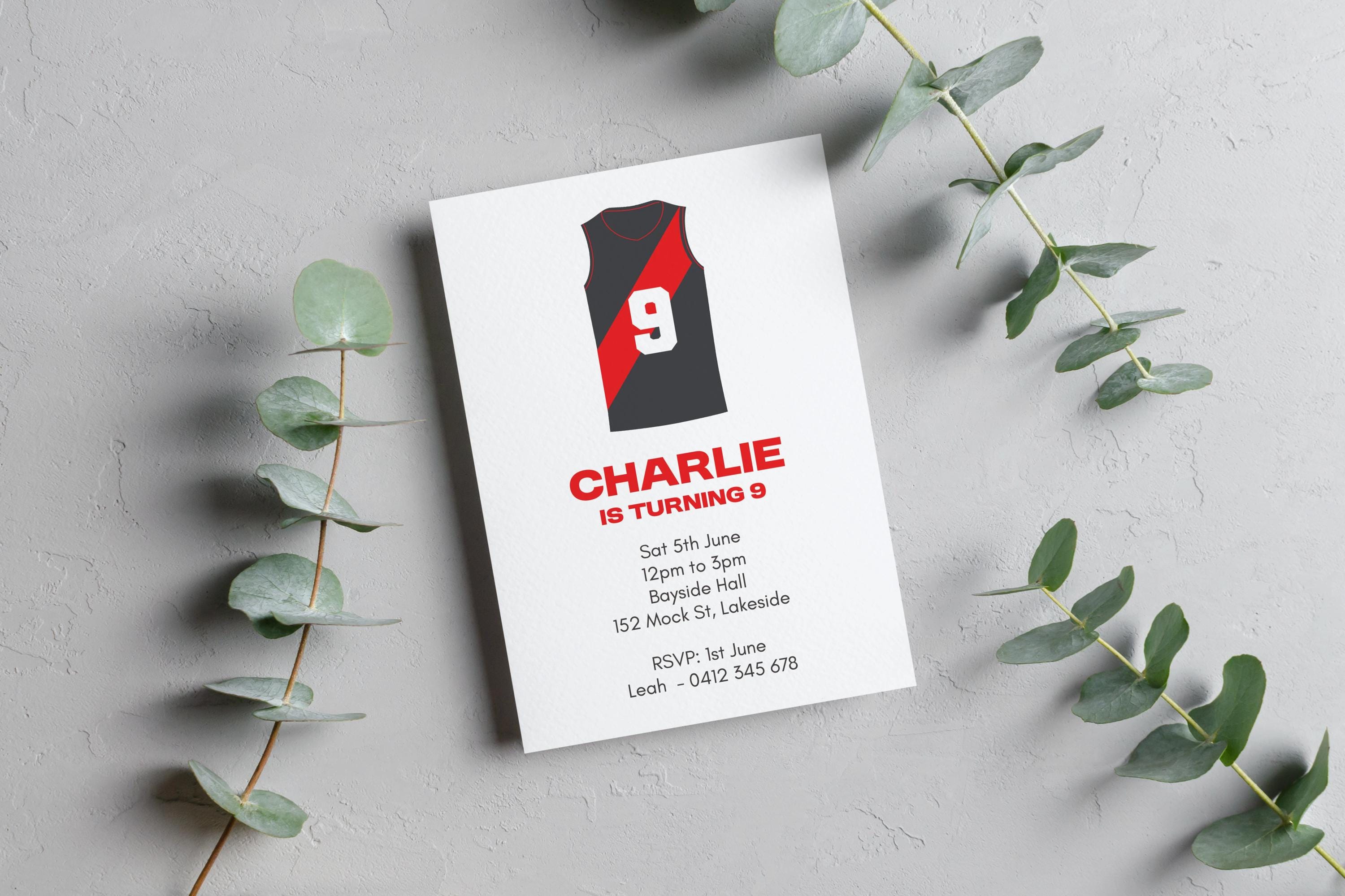 Editable Age Essendon Invitation | Football 9th Birthday Party | Footy ...