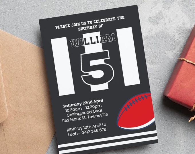 Children's Birthday Party Invitation: AFL Football Footy Watercolour ...