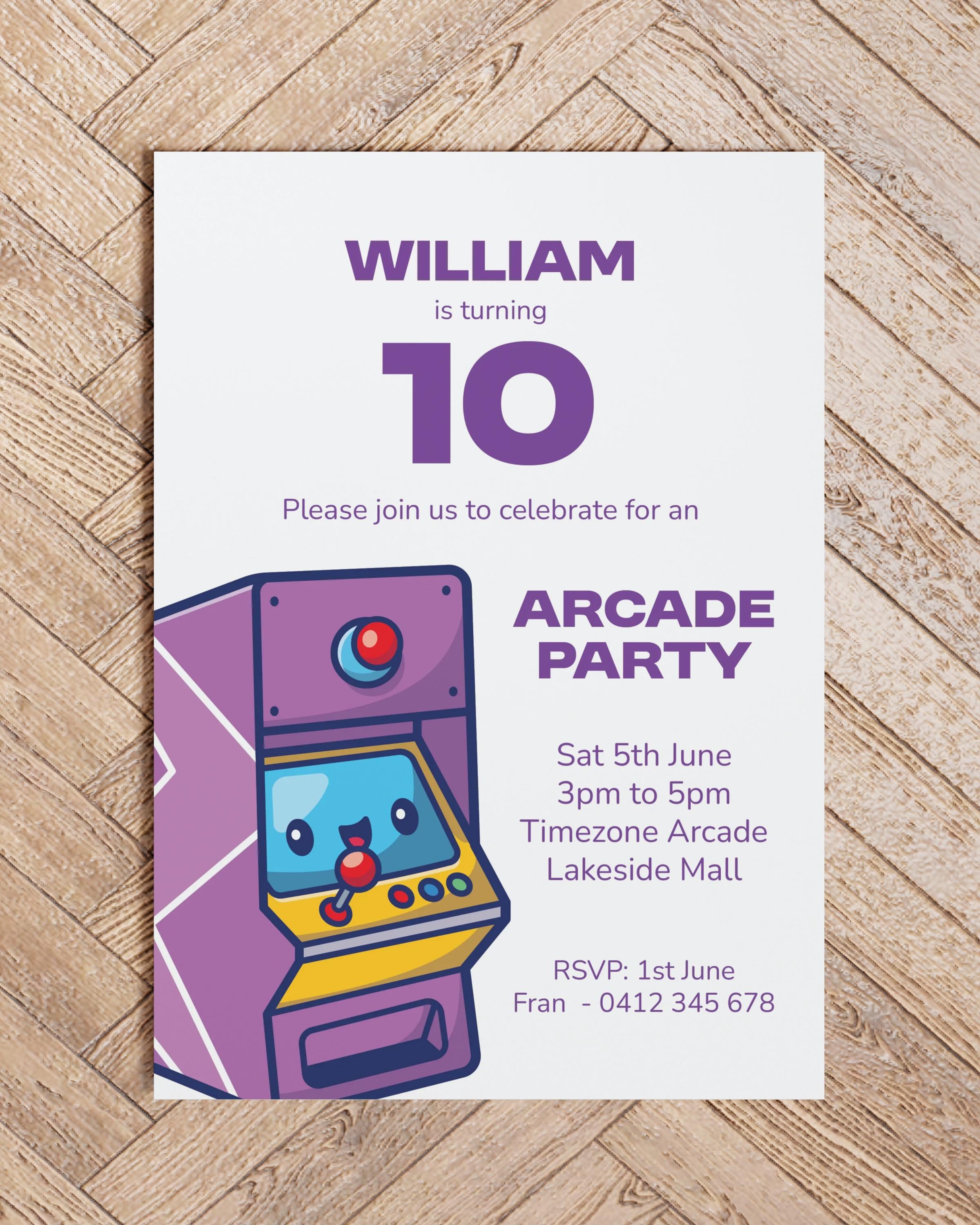10th Birthday Arcade Party Invitation | Custom Editable DIY Invite ...