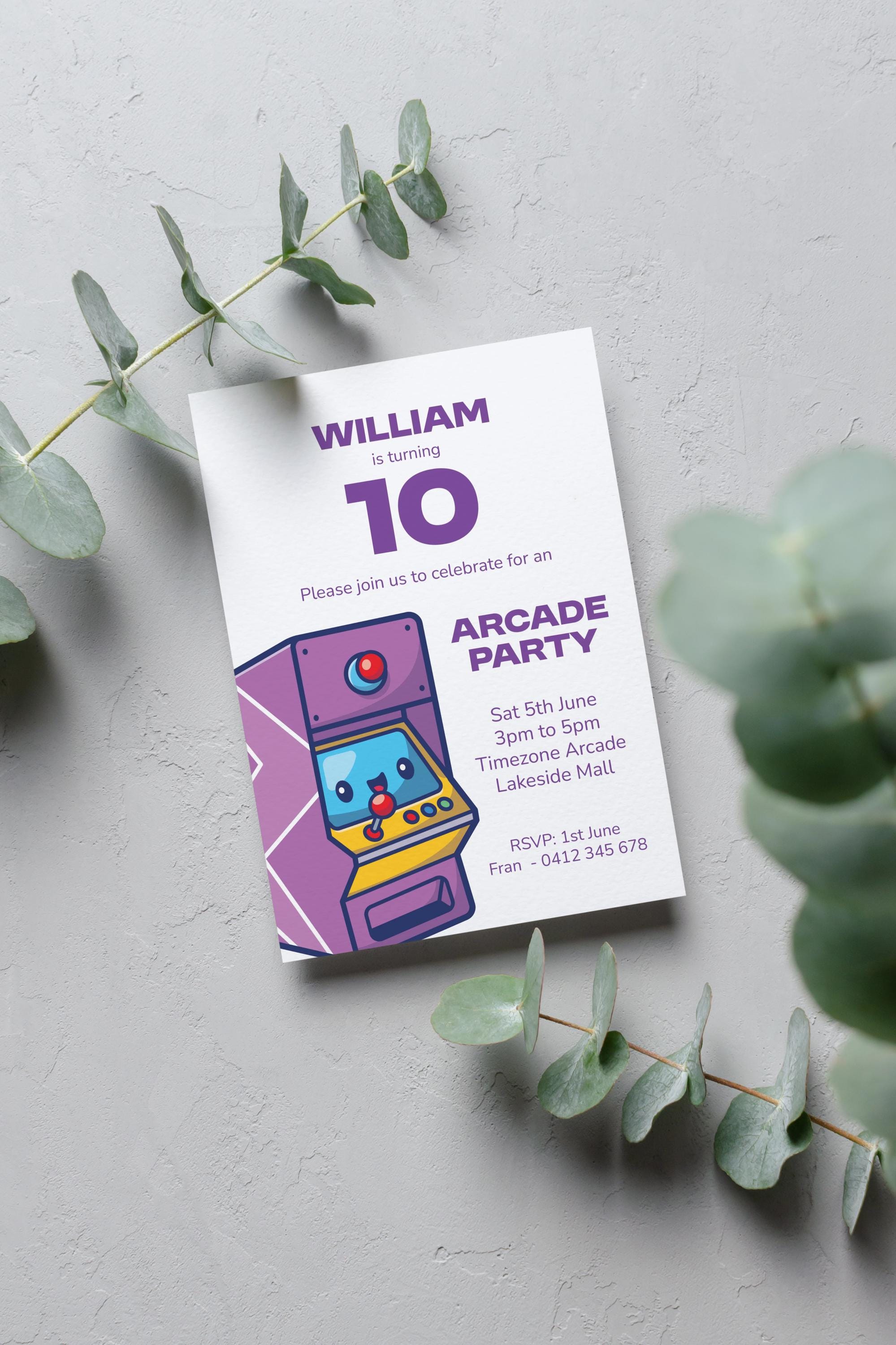 10th Birthday Arcade Party Invitation | Custom Editable DIY Invite ...