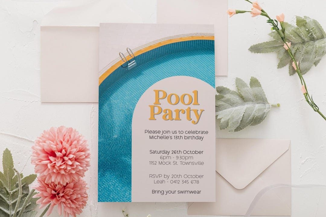 Editable Pool Party Invitation Birthday Invite Custom DIY Customize ...