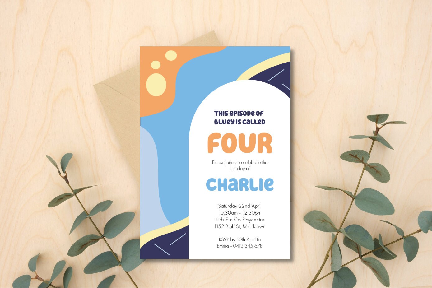 DIY Custom Kids 4th Birthday Invitation Bluey Bingo Bandit Chilli Four ...
