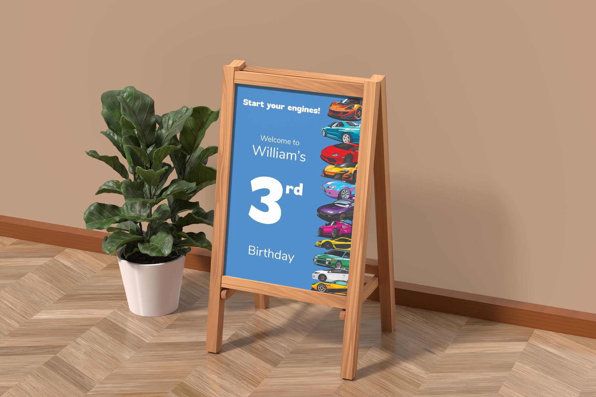 Welcome Sign Cars 3rd Birthday Party Sign Hot Racing Cars Third ...