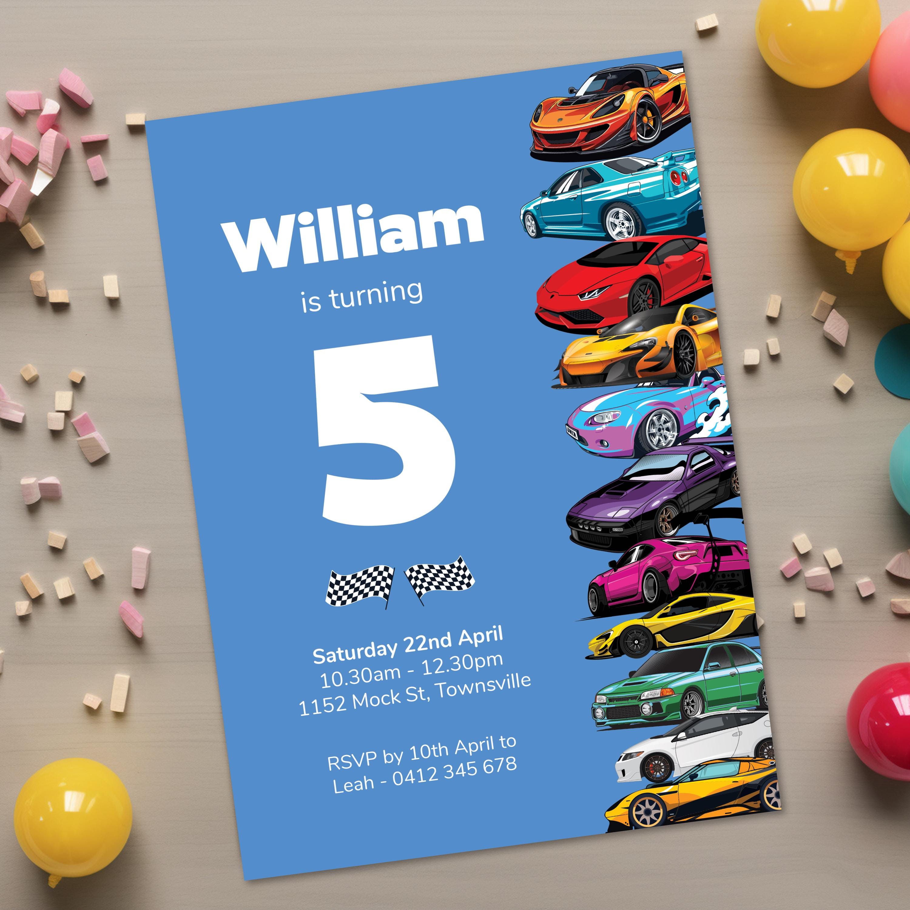 Any Age Editable | Cars 5th Birthday Party Invitation | Racing Cars ...