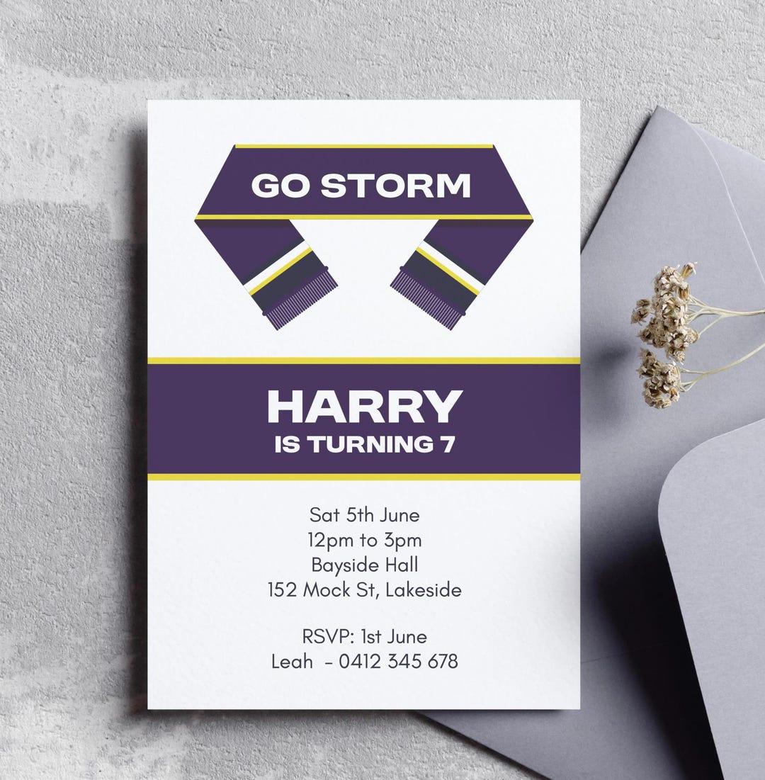 Editable Age Storm Invitation | 7th Birthday Party Footy | Melbourne ...