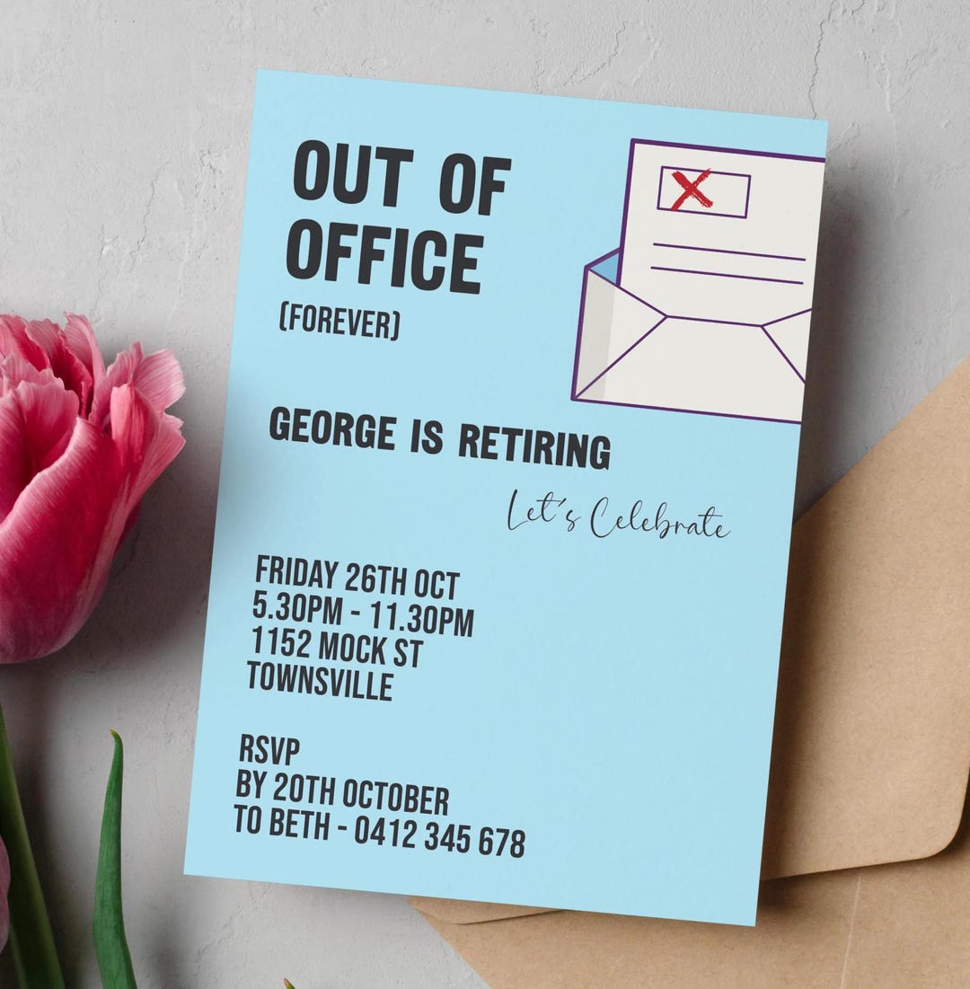 Retirement Party Invitation Out of Office Forever Minimalist Custom DIY ...