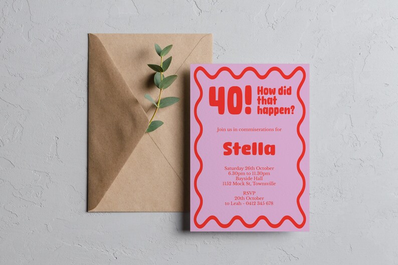 Editable 40th Birthday Invitation Invite Custom DIY Customize Bday ...