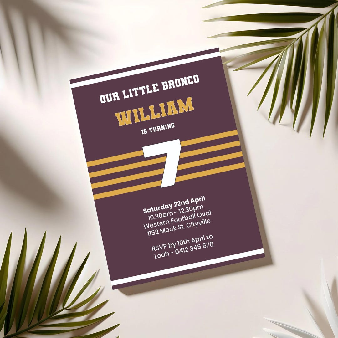 Editable Age Brisbane Broncos Invitation for Birthday Party NRL Footy ...
