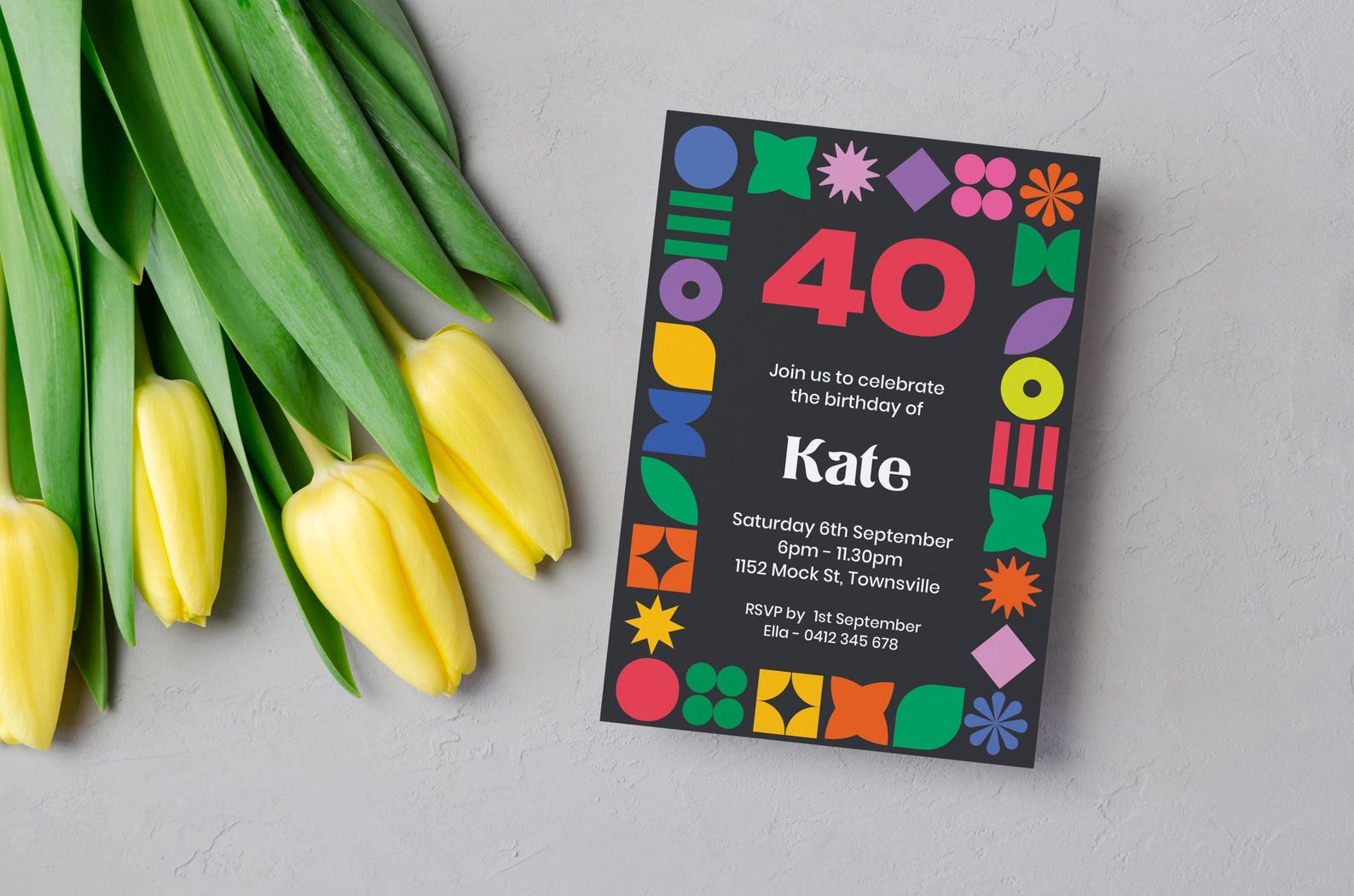 Editable 40th Birthday Invitation: Modern Geometric Design (editable ...