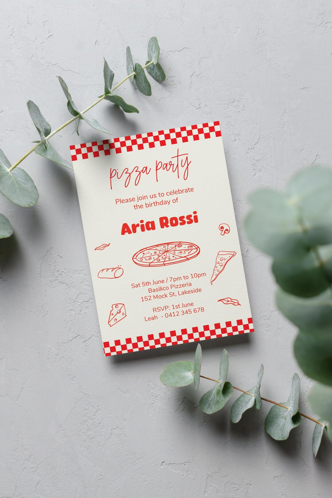 Pizza Party Birthday Invitation | Custom Editable DIY Invite Pizzeria ...