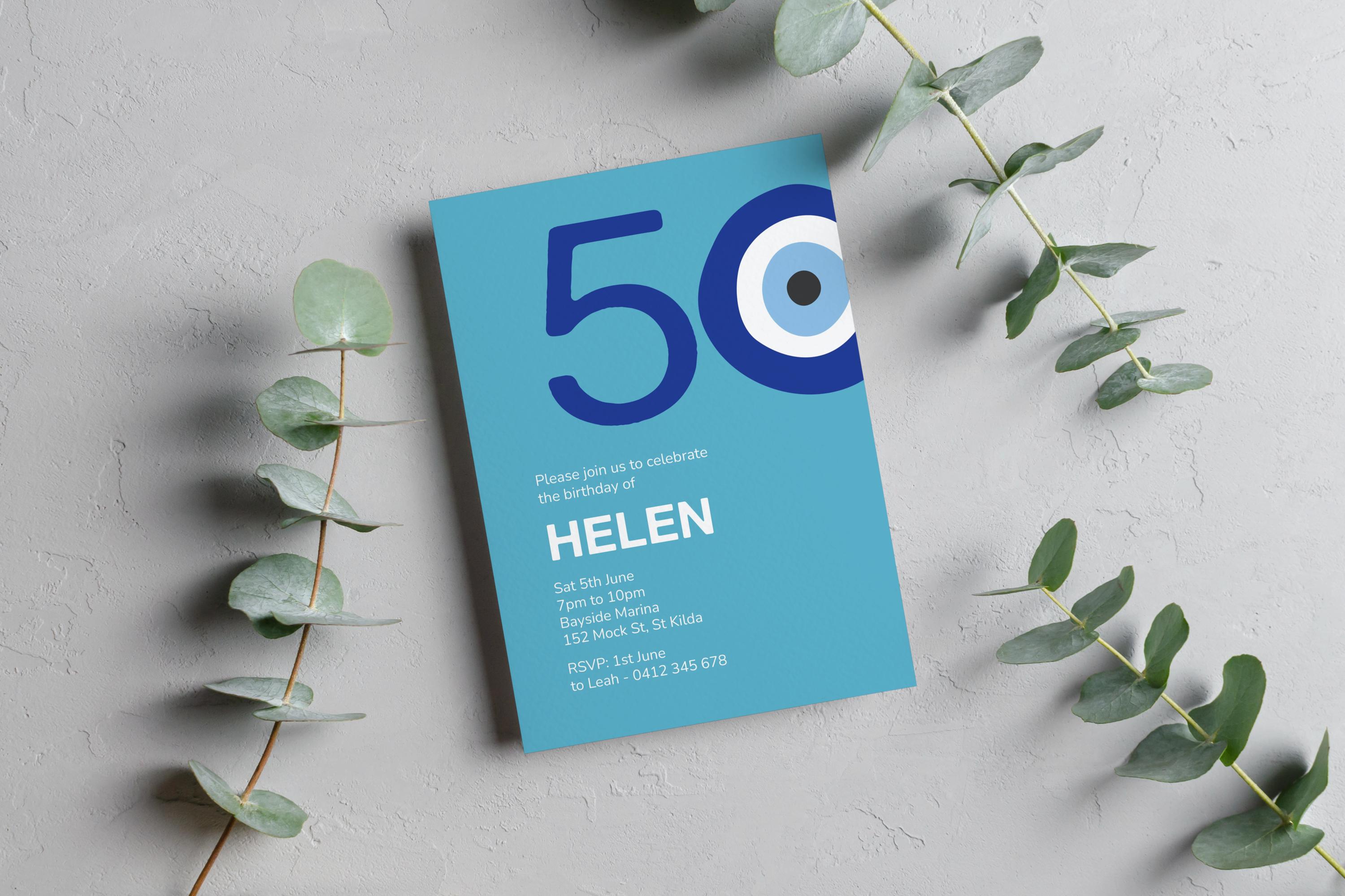50th Greek Eye Birthday Invitation | Evil Eyes Amulet | Editable ...