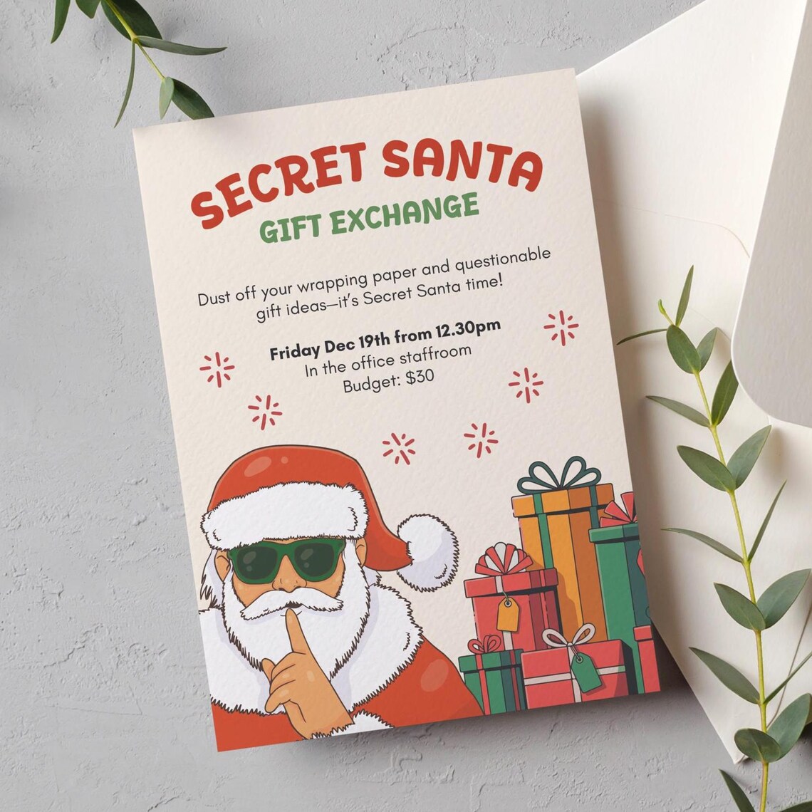 Editable Secret Santa Gift Exchange Invitation Flyer (A5 Digital ...