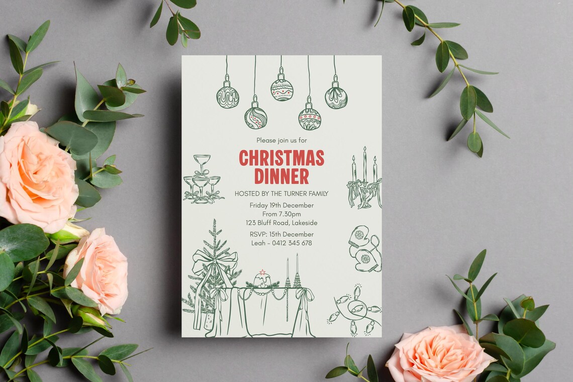 Christmas Dinner Party Invitation: Editable Xmas Festive Invite (A5 ...