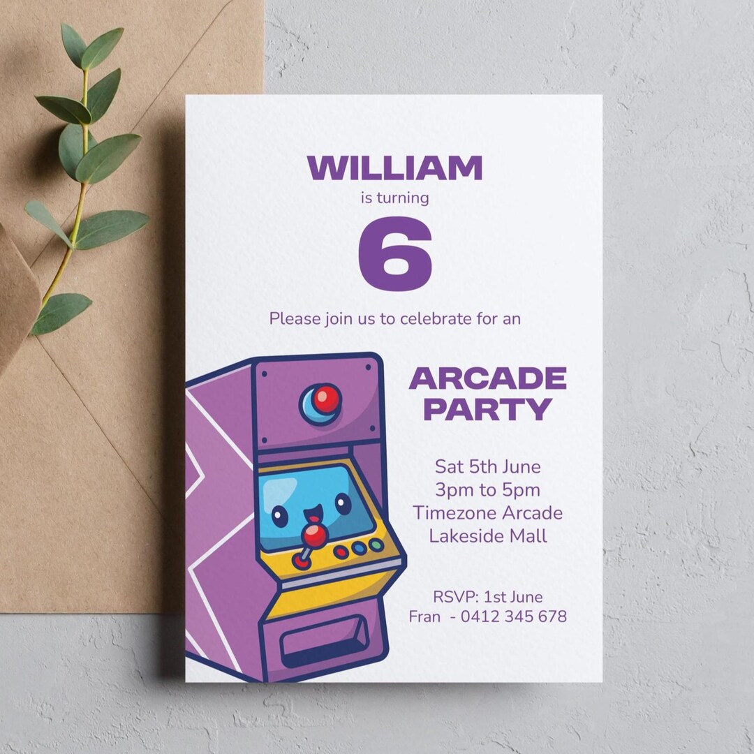 Arcade Birthday Party Invitation: Editable Game Zone Invite (DIY ...