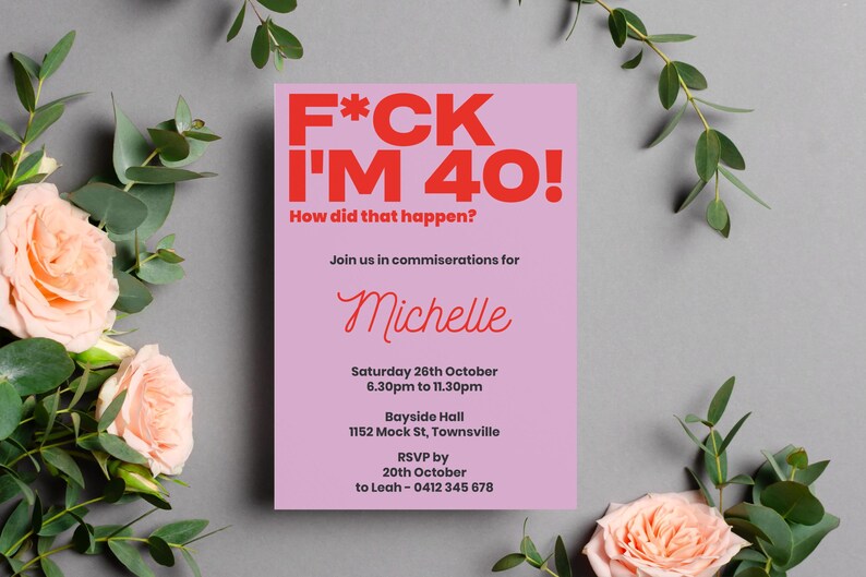 Editable 40th Birthday Invitation Invite Custom DIY Customize Bday ...