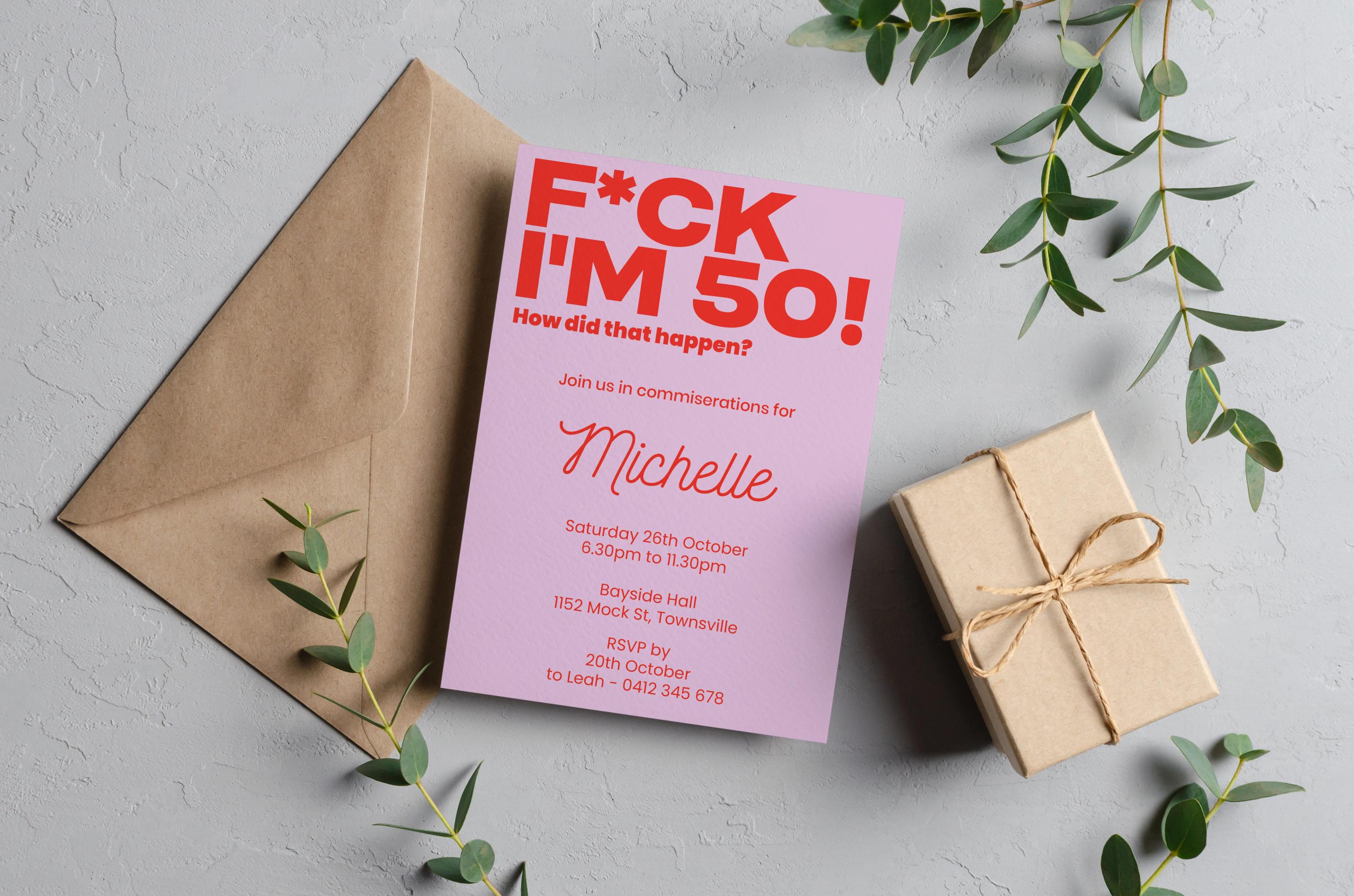 Editable 50th Birthday Invitation: Modern Funny Design (A5 Digital ...