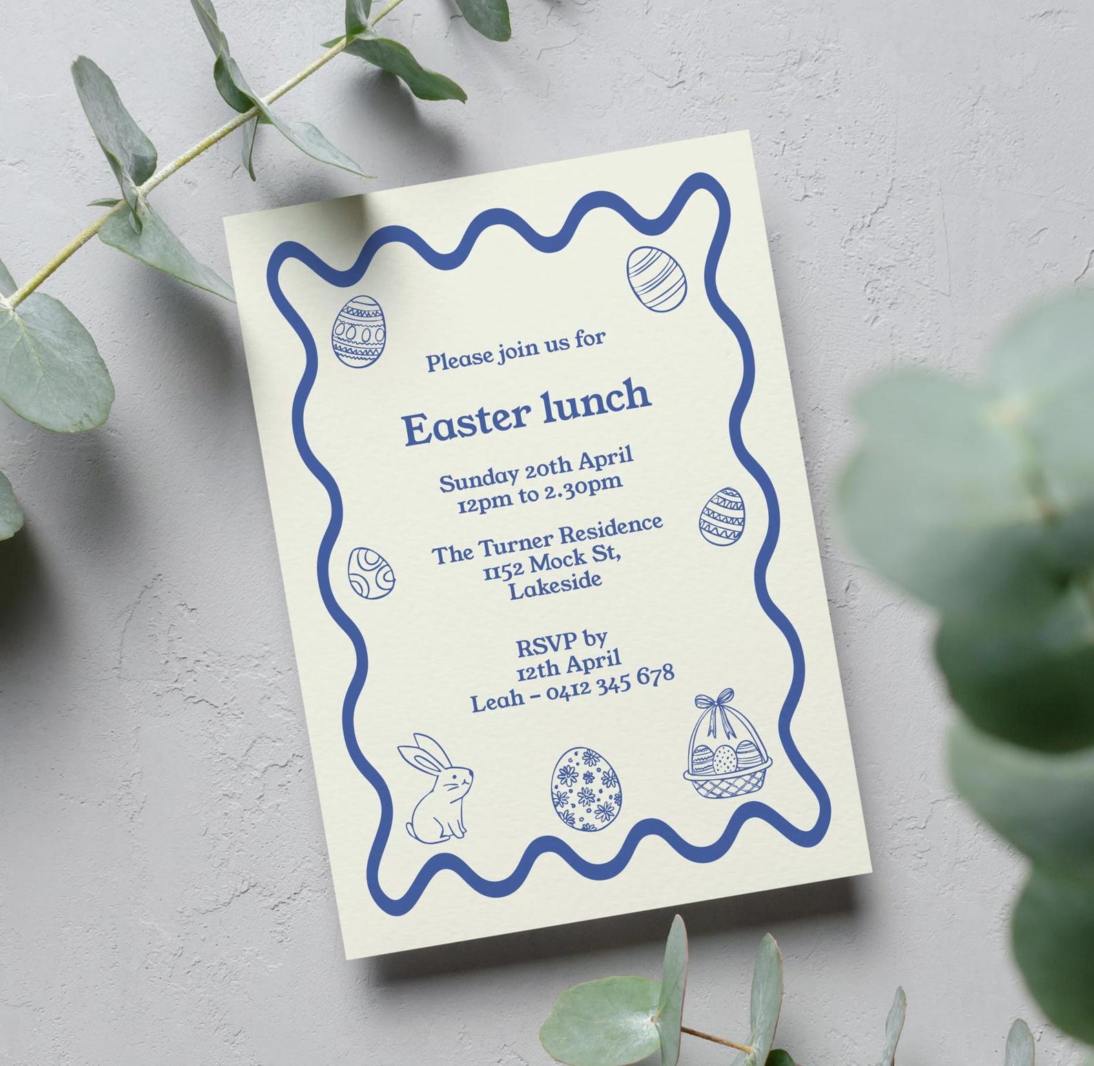 Easter Lunch Invitation | Editable Invite for Easter Celebration | Blue ...