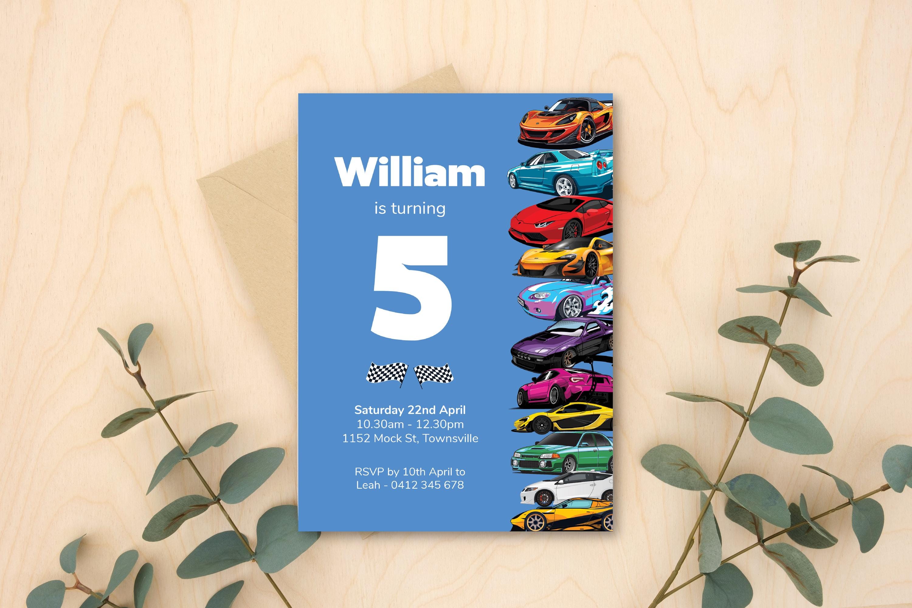 Any Age Editable | Cars 5th Birthday Party Invitation | Racing Cars ...