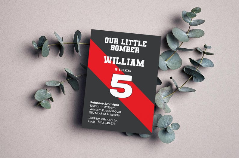 Essendon Football Birthday Invitation: Aussie Rules Party (editable Age ...