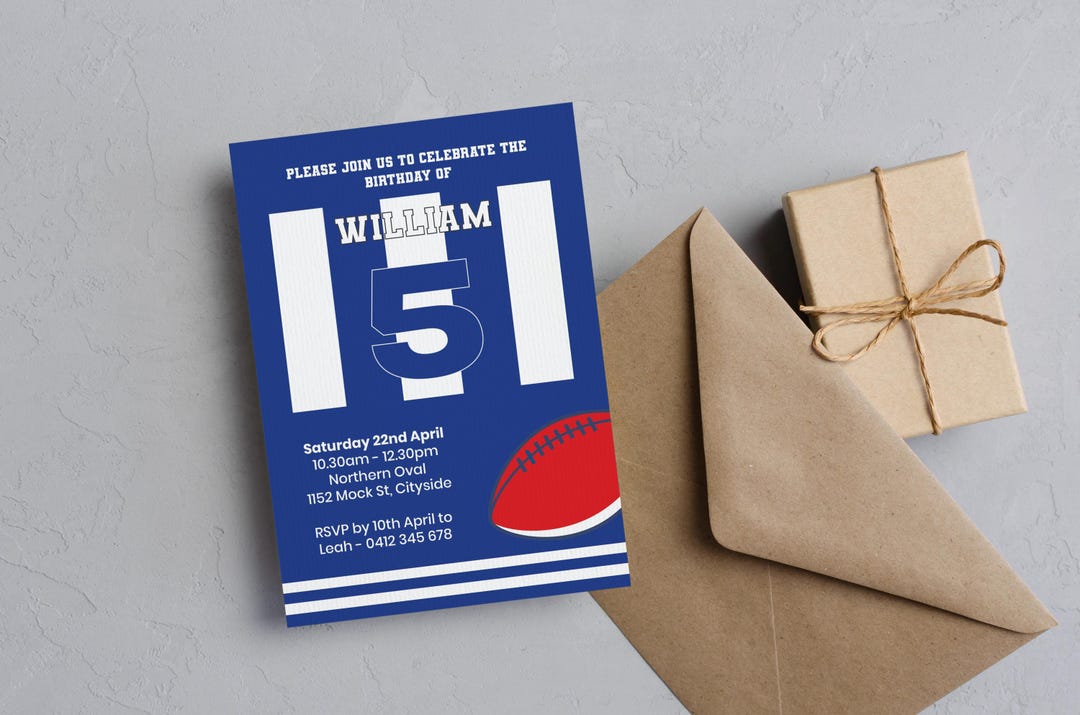 Editable Age North Melbourne Invitation AFL Football 5th Birthday Party ...