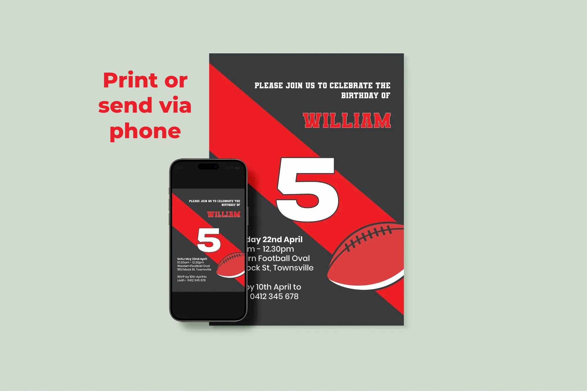 Editable Age Essendon Invitation Football 5th Birthday Party Footy ...